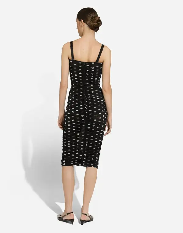 Dolce & Gabbana Tulle Calf-length Sheath Dress With Polka-dot And Draping - Print