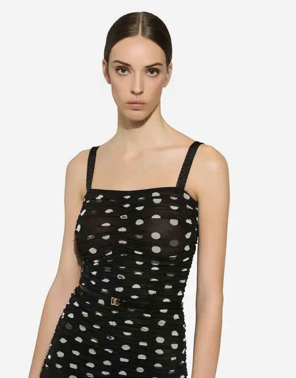 Dolce & Gabbana Tulle Calf-length Sheath Dress With Polka-dot And Draping - Print
