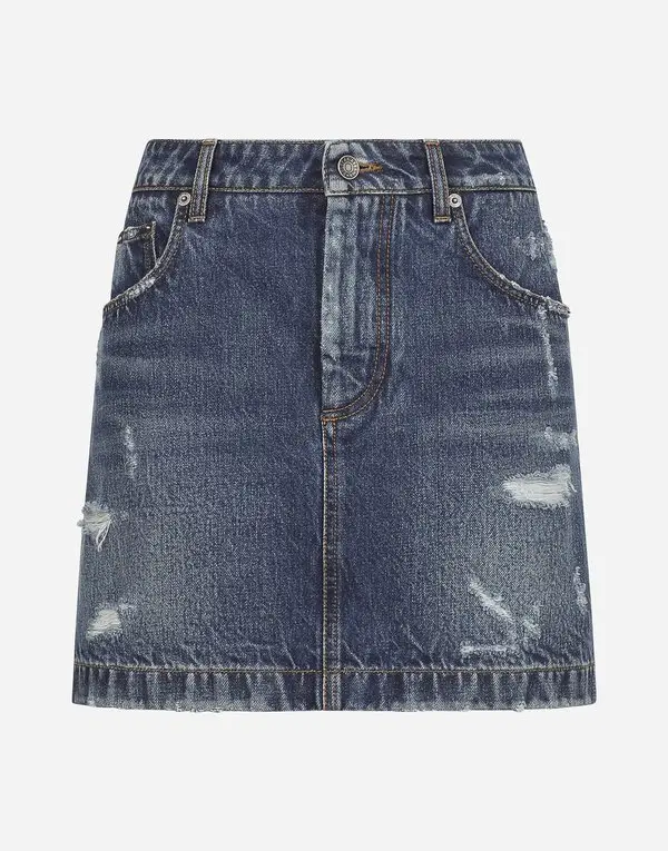 Dolce & Gabbana Denim Mini Skirt With Rips