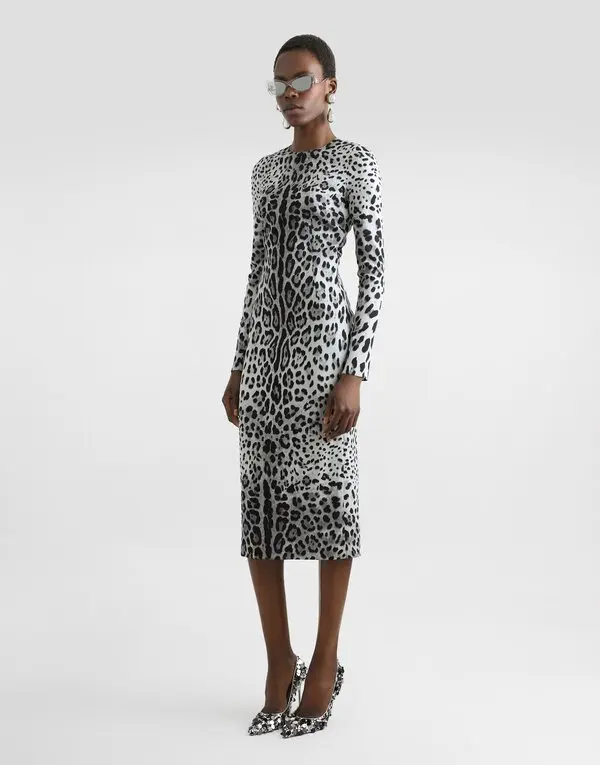 Dolce & Gabbana Charmeuse Calf-length Sheath Dress With Leopard - Print