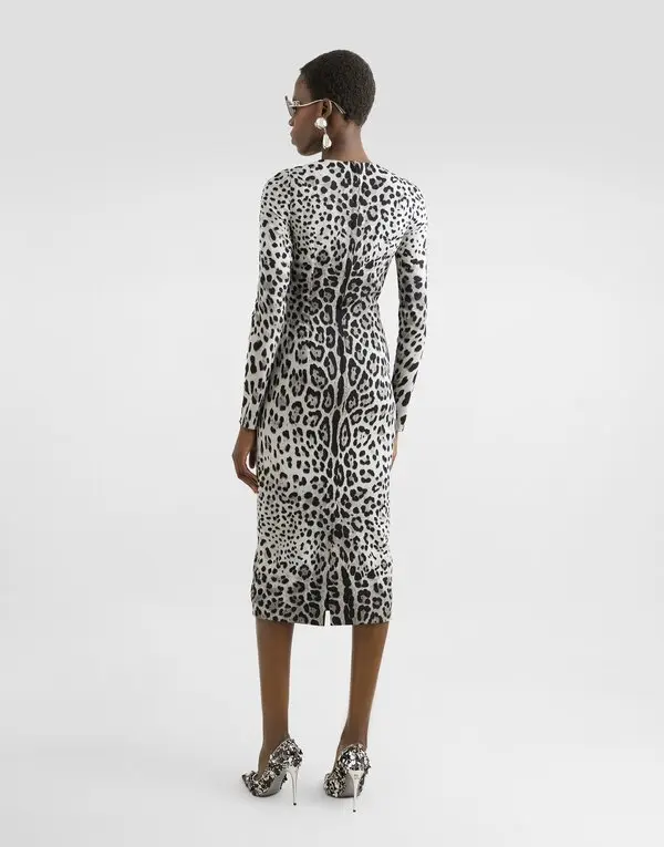 Dolce & Gabbana Charmeuse Calf-length Sheath Dress With Leopard - Print