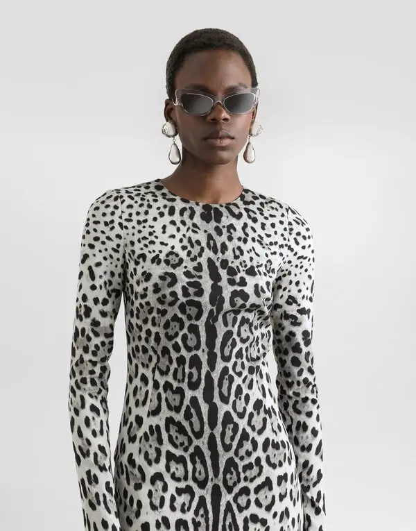 Dolce & Gabbana Charmeuse Calf-length Sheath Dress With Leopard - Print