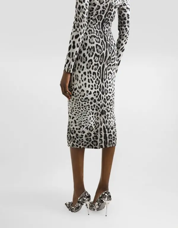 Dolce & Gabbana Charmeuse Calf-length Sheath Dress With Leopard - Print