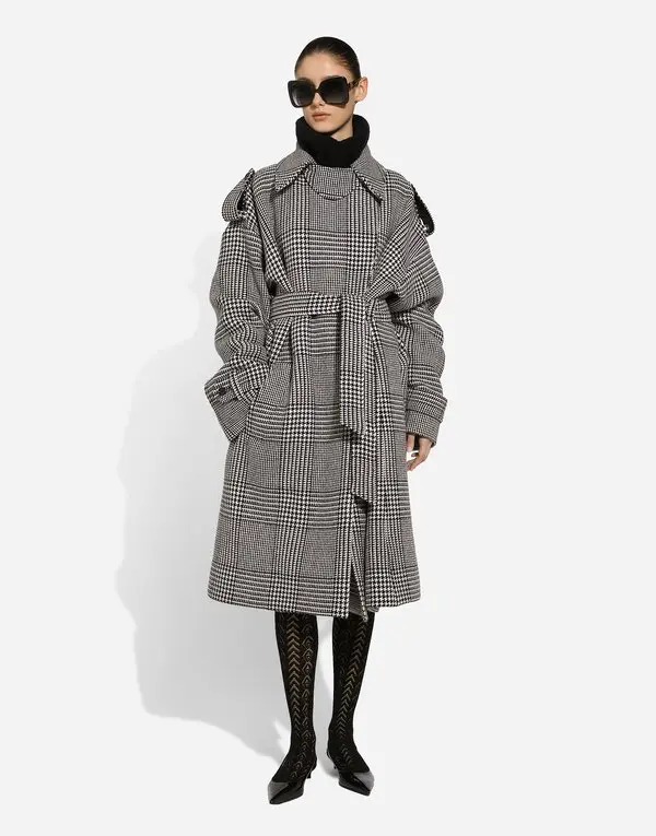 Dolce & Gabbana Houndstooth Check Wool Trench Coat - Multicolor