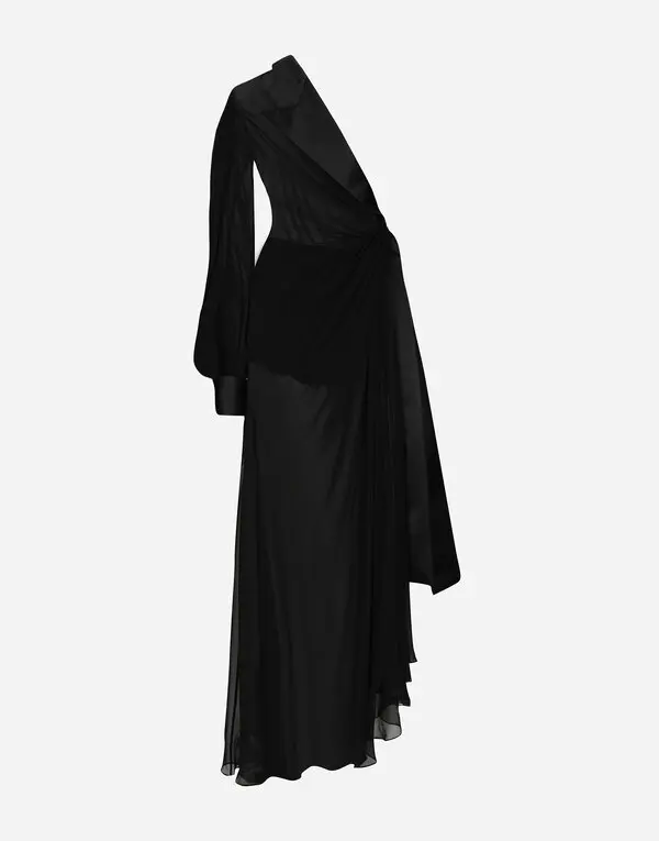 Dolce & Gabbana Long Silk Chiffon One-shoulder Dress
