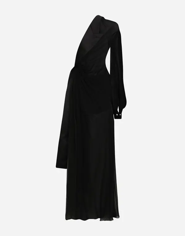 Dolce & Gabbana Long Silk Chiffon One-shoulder Dress