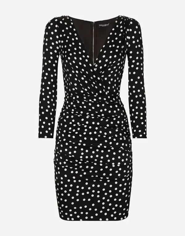 Dolce & Gabbana Short Charmeuse Polka-dot Dress With Draped Detailing - Print