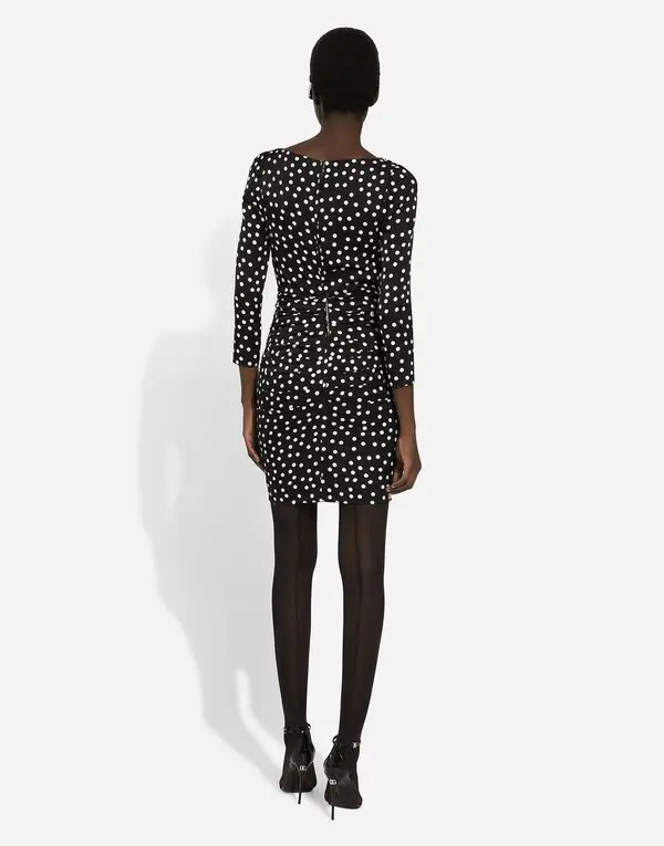 Dolce & Gabbana Short Charmeuse Polka-dot Dress With Draped Detailing - Print