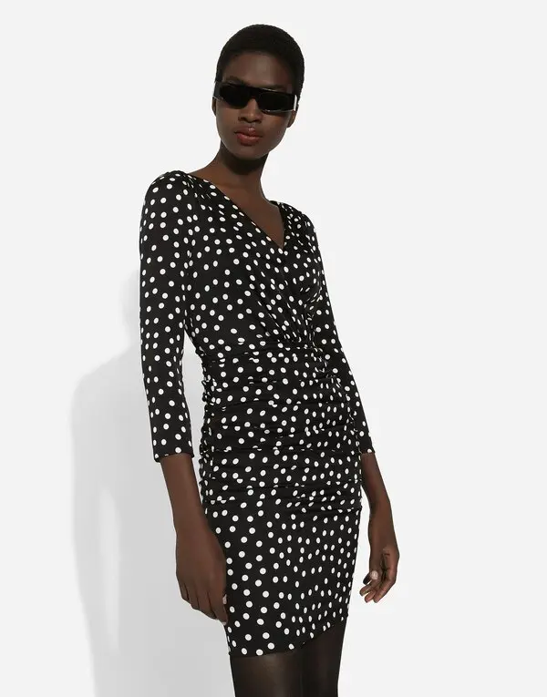 Dolce & Gabbana Short Charmeuse Polka-dot Dress With Draped Detailing - Print