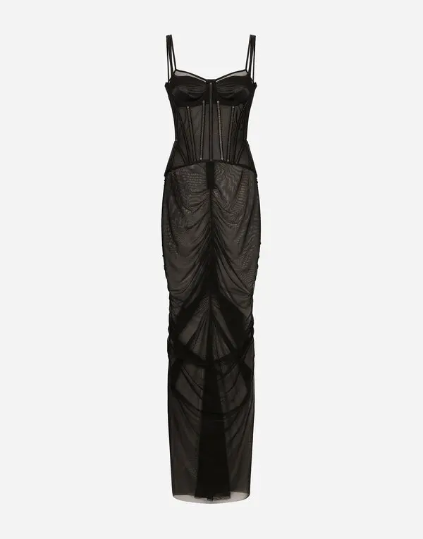 Dolce & Gabbana Long Stretch Tulle Dress - Black
