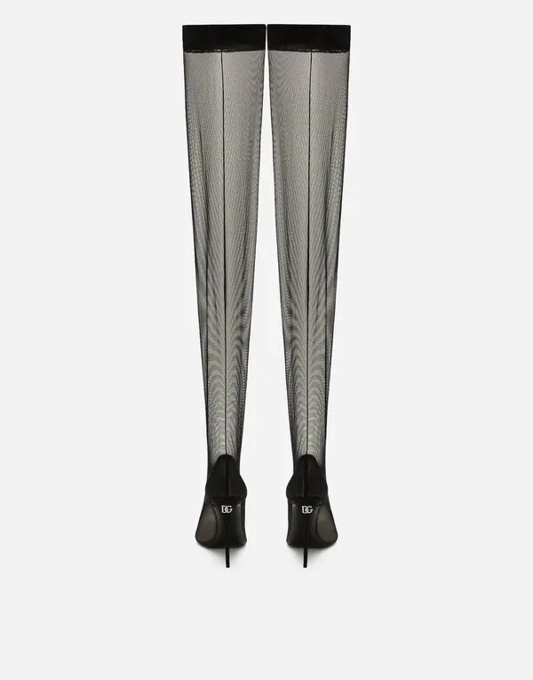 Dolce & Gabbana Stretch Tulle Thigh-high Boots With Dg Logo