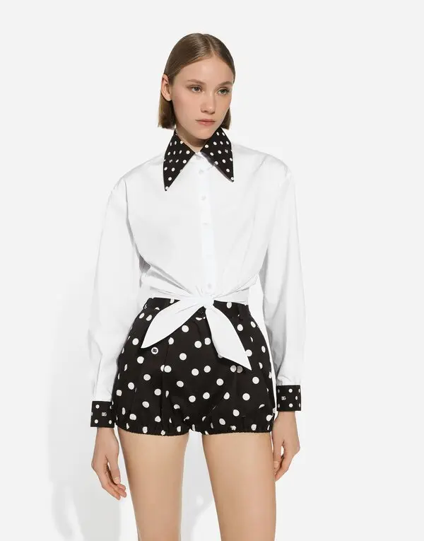 Dolce & Gabbana Cropped Polka-dot Print Cotton Shirt