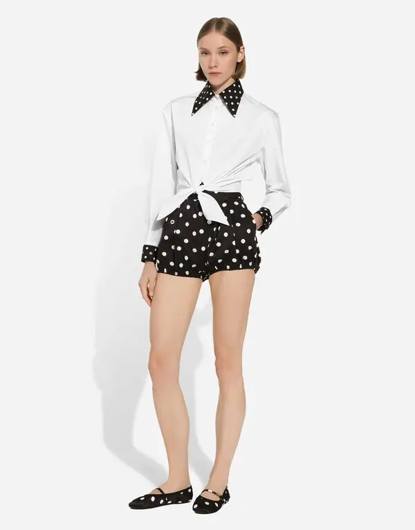Dolce & Gabbana Cropped Polka-dot Print Cotton Shirt