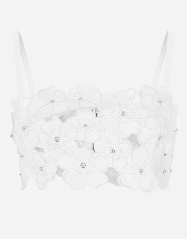 Dolce & Gabbana Cotton Bralette Top With Embroidery And Rhinestones - White