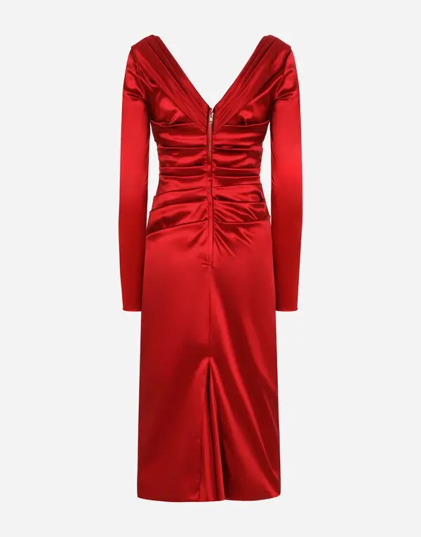 Dolce & Gabbana Stretch Satin Draped Midi Dress - Grey