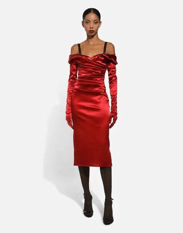 Dolce & Gabbana Stretch Satin Draped Midi Dress - Grey