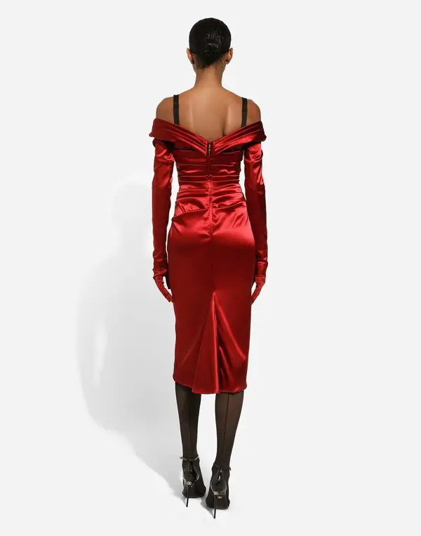 Dolce & Gabbana Stretch Satin Draped Midi Dress - Grey