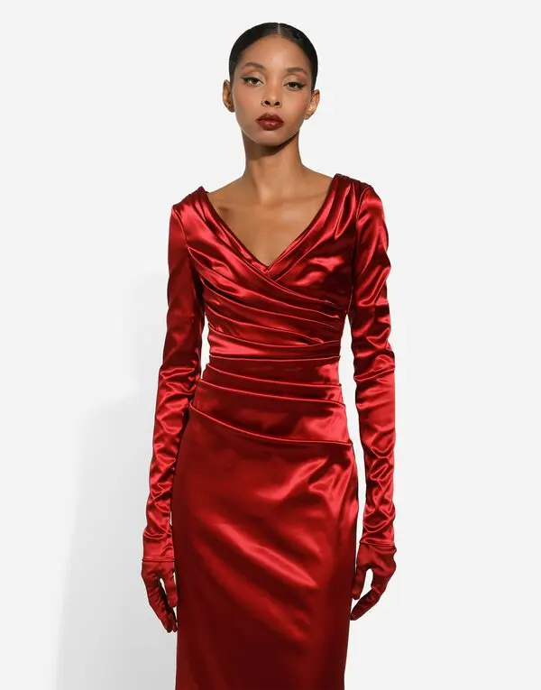 Dolce & Gabbana Stretch Satin Draped Midi Dress - Grey