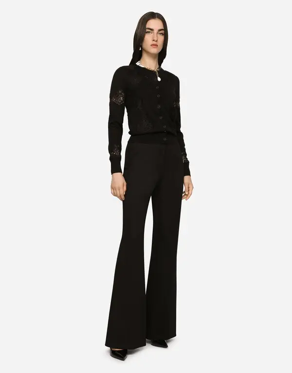 Dolce & Gabbana Cashmere And Silk Cardigan With Lace Inlay - Black