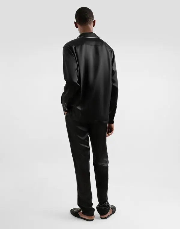Dolce & Gabbana Silk Pajama Pants With Logo Embroidery - Black