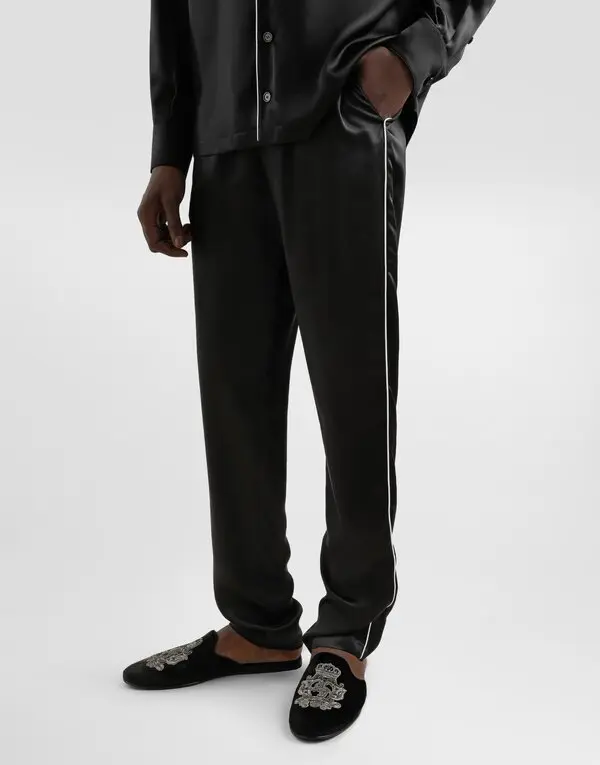 Dolce & Gabbana Silk Pajama Pants With Logo Embroidery - Black
