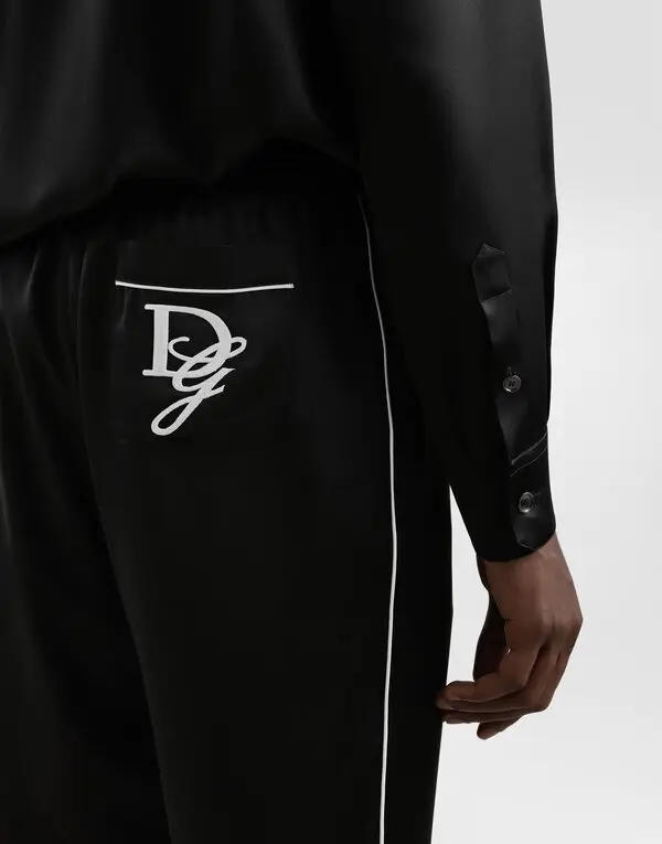 Dolce & Gabbana Silk Pajama Pants With Logo Embroidery - Black