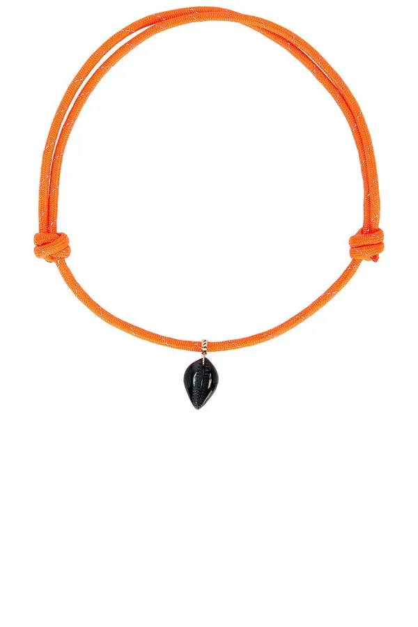 Dezso By Sara Beltran Classic Carved Cowry Shark Fin Enamel Surf Cord Necklace - Blue Tiger Eye & Orange Paracord