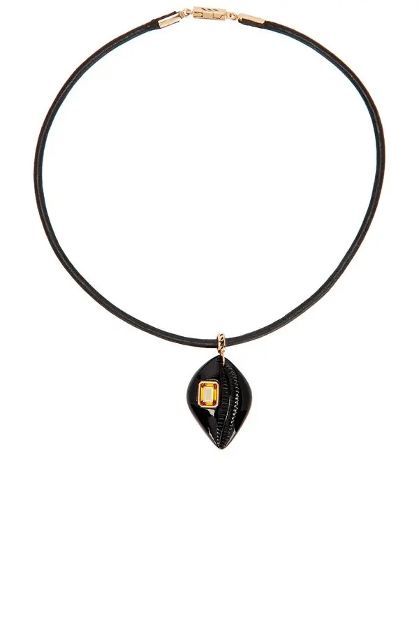 Dezso By Sara Beltran Cowry Medio Emerald Cut Citrine Necklace - Onyx & Black Leather