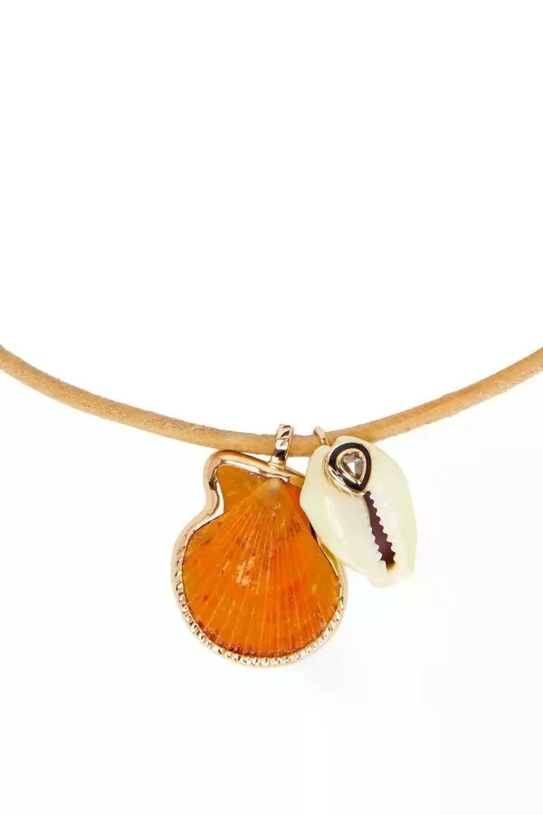 Dezso By Sara Beltran Dezso Sara Beltrán 18k Rose Gold Clam Necklace - Black Enamel Diamond Cowry  Shell & Tan