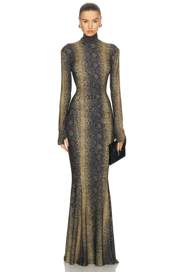 Norma Kamali Long Sleeve Turtleneck Fishtail Gown - Python
