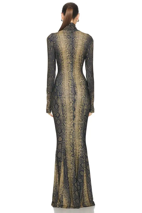Norma Kamali Long Sleeve Turtleneck Fishtail Gown - Python