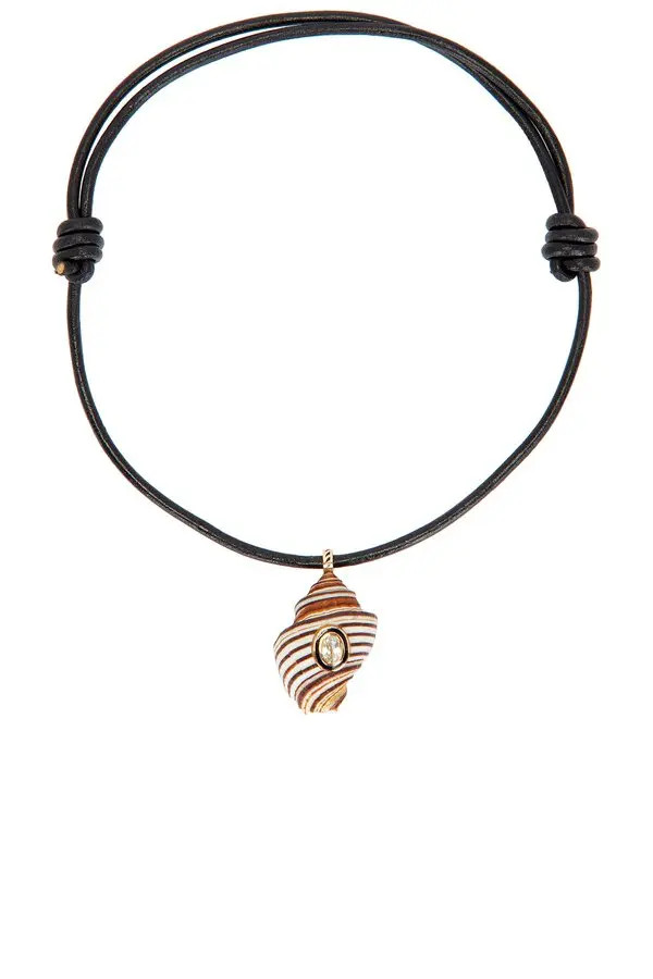 Dezso By Sara Beltran Shell Pendant Necklace - Shell & Black Leather