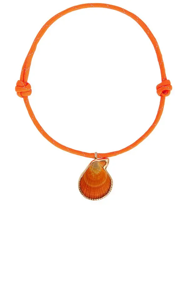 Dezso By Sara Beltran 18k Gold Clam Necklace - Shell & Orange Paracord