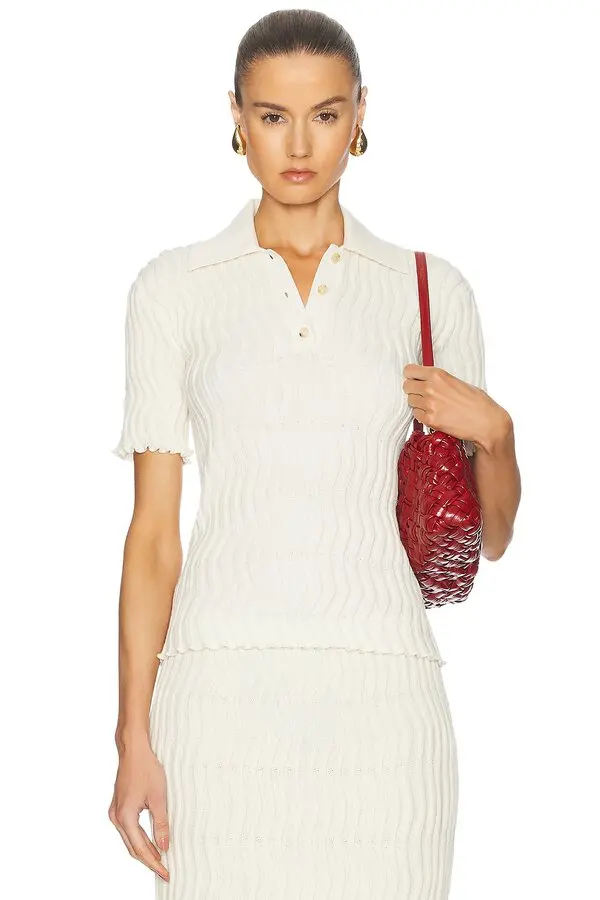 Bottega Veneta Rib Knit Polo Top - String