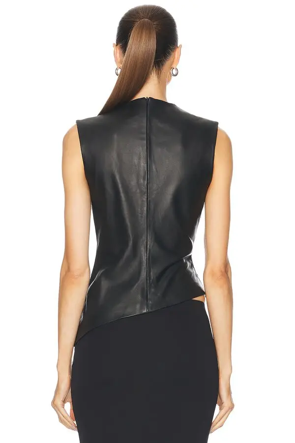 AEXAE Leather Ruched Top - Black