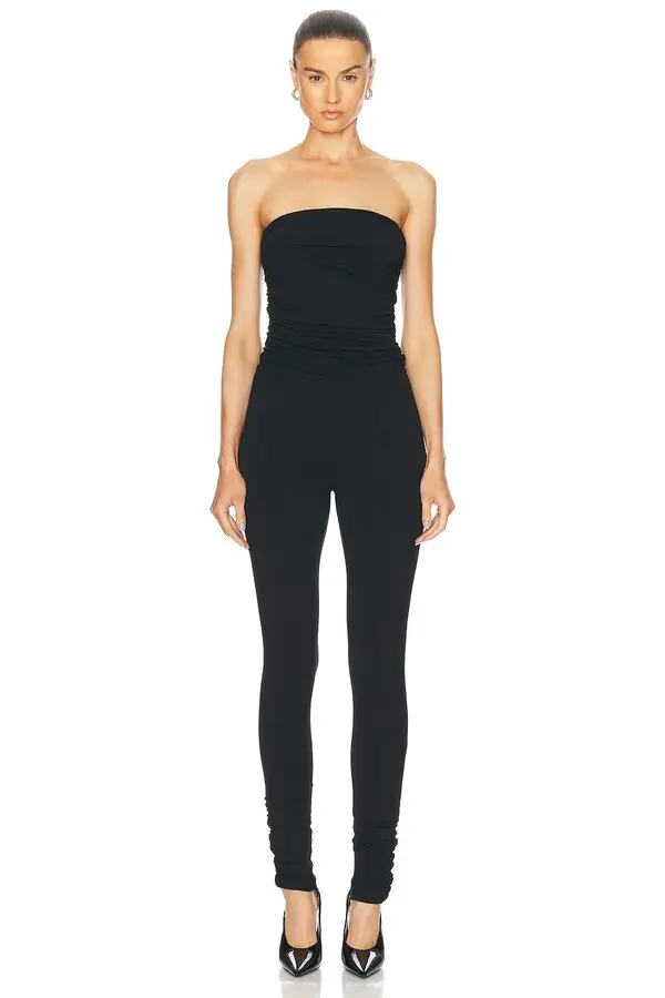 AEXAE Ruched Bandeau Jumpsuit - Black
