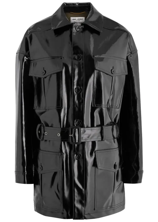 Saint Laurent Saharienne Belted Vinyl Jacket