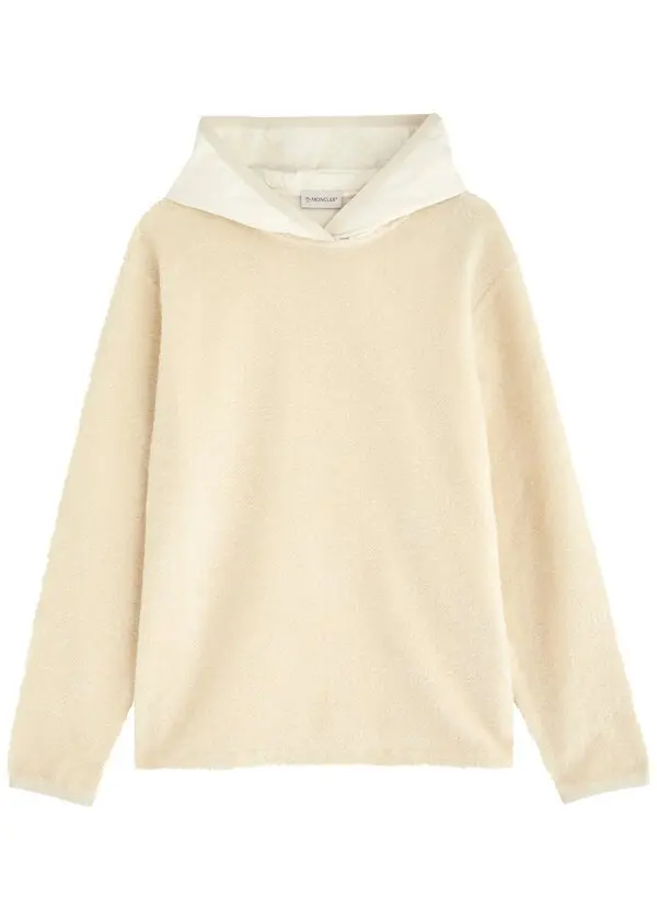Moncler Logo Hooded Faux Fur Sweatshirt - Ivory