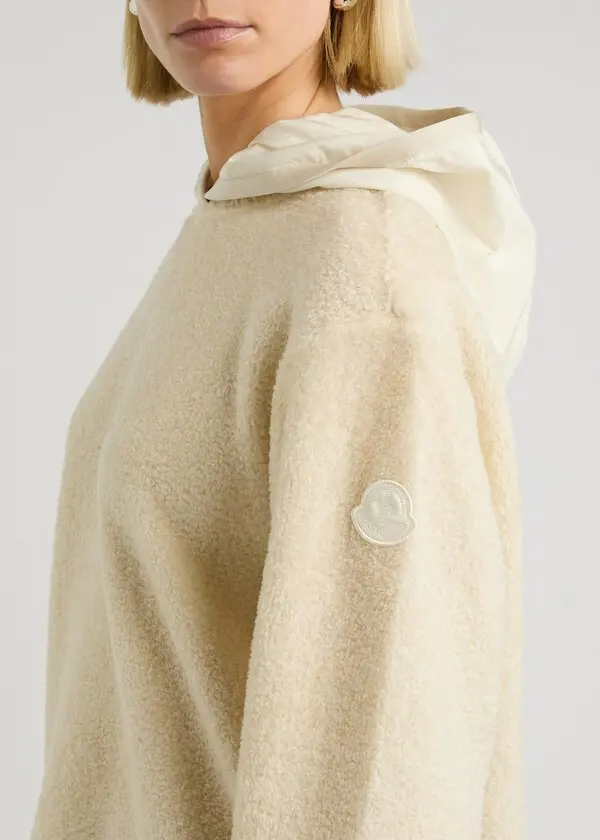 Moncler Logo Hooded Faux Fur Sweatshirt - Ivory