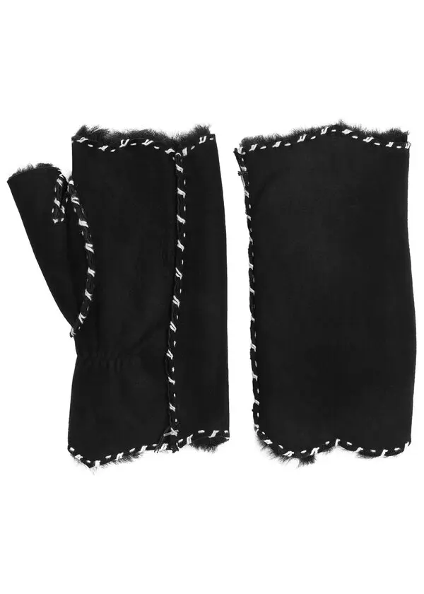 AGNELLE Marie Louise Suede Fingerless Gloves - Black