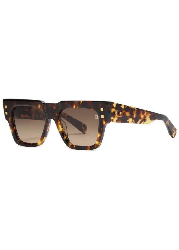 Balmain B-army Rectangle-frame Sunglasses - Brown Havana