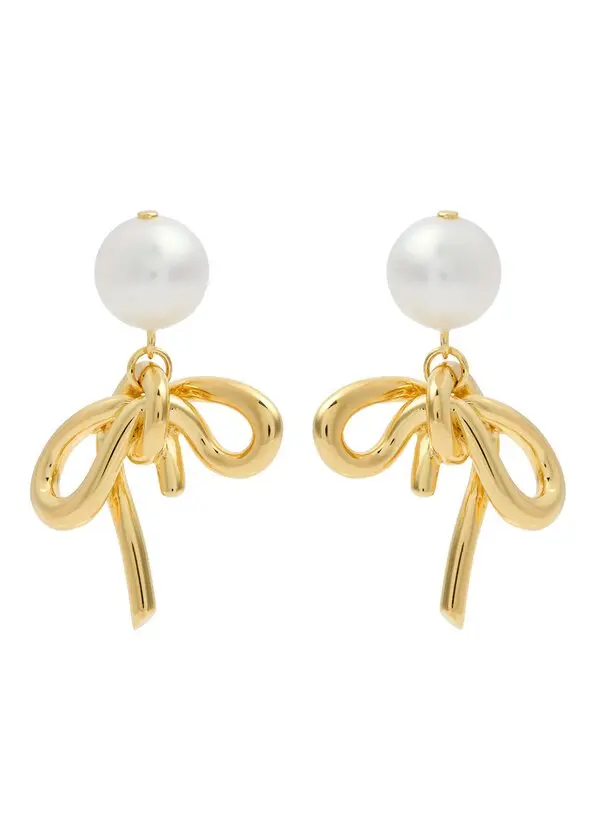 Completedworks Pearl And Bow 18kt -plated Drop Earrings - Gold