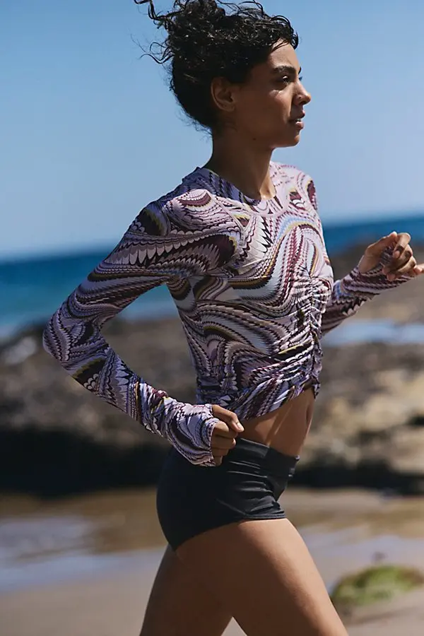 Free People Tempo Ruched Printed Long Sleeve - Twilight Swirl Combo