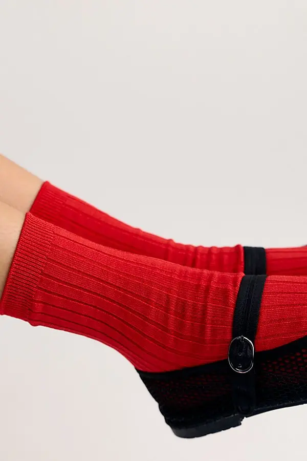 LE BON SHOPPE Ribbed Crew Socks - Flame