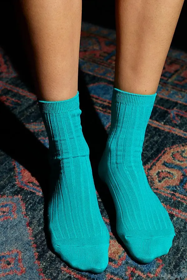 LE BON SHOPPE Ribbed Cotton-blend Socks - Turquoise