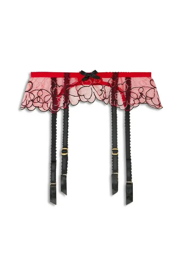 Agent Provocateur Maysie Embroidered Tulle Suspender Belt - Red
