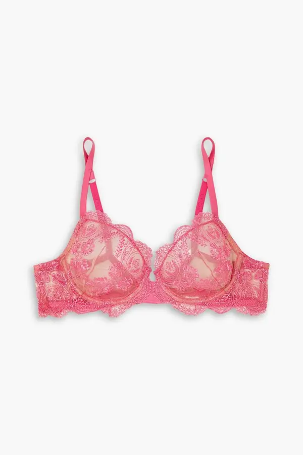 I.D. Sarrieri Pixie Dreams Scalloped Embroidered Tulle Underwired Balconette Bra - Pink