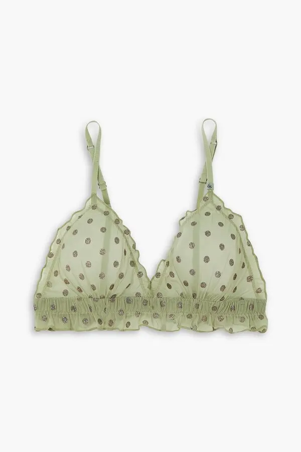 Love Stories Reggipetto Ruffled Glittered Polkadot Tulle Softcup Triangle Bra - Sage Green