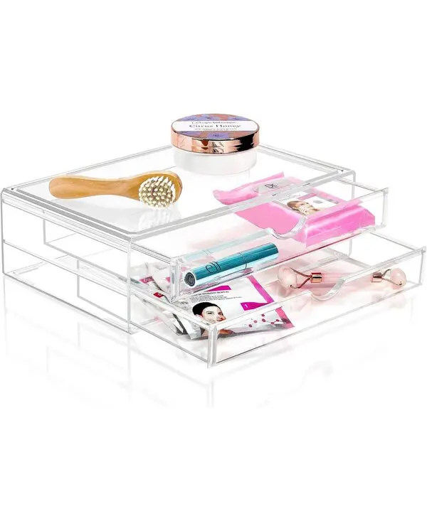 SORBUS 2 Large Stackable Acrylic Drawers - Clear