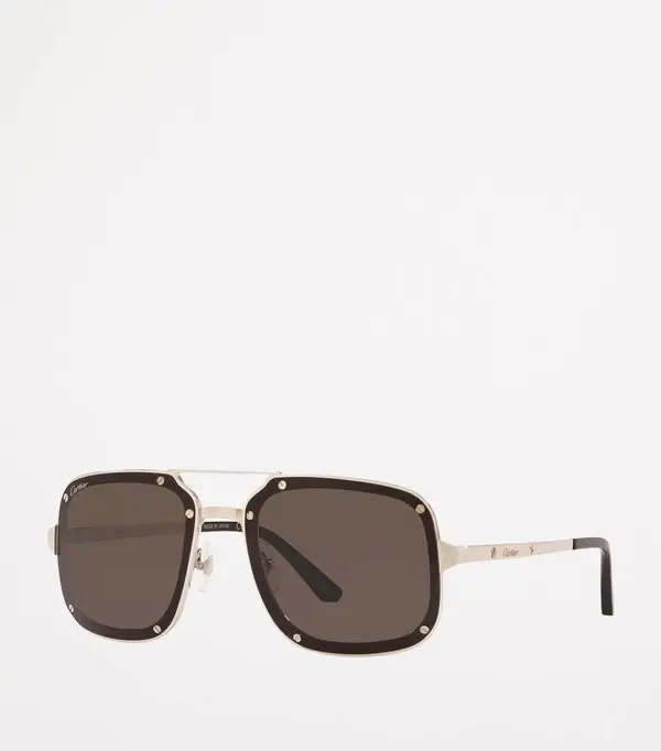 Cartier Stud-trim Square Aviator Sunglasses